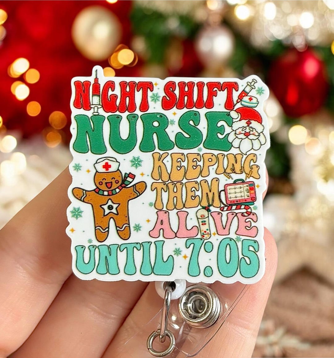 Night Shift Christmas Badge Reel - Nurse Badge Reel - Badge Clip - Gift ...