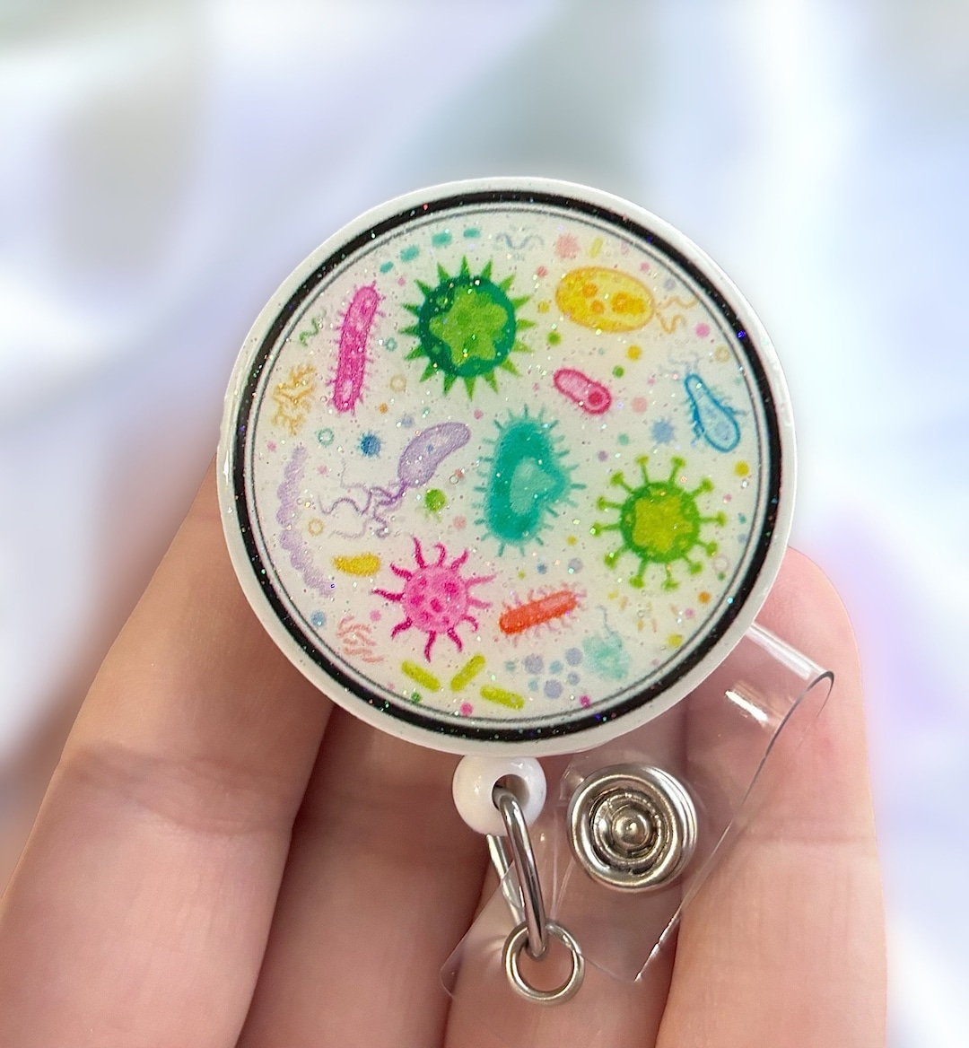 Nurse Badge Reel Germ Glitter Badge Clip Badge Holder Gift for Coworker ...