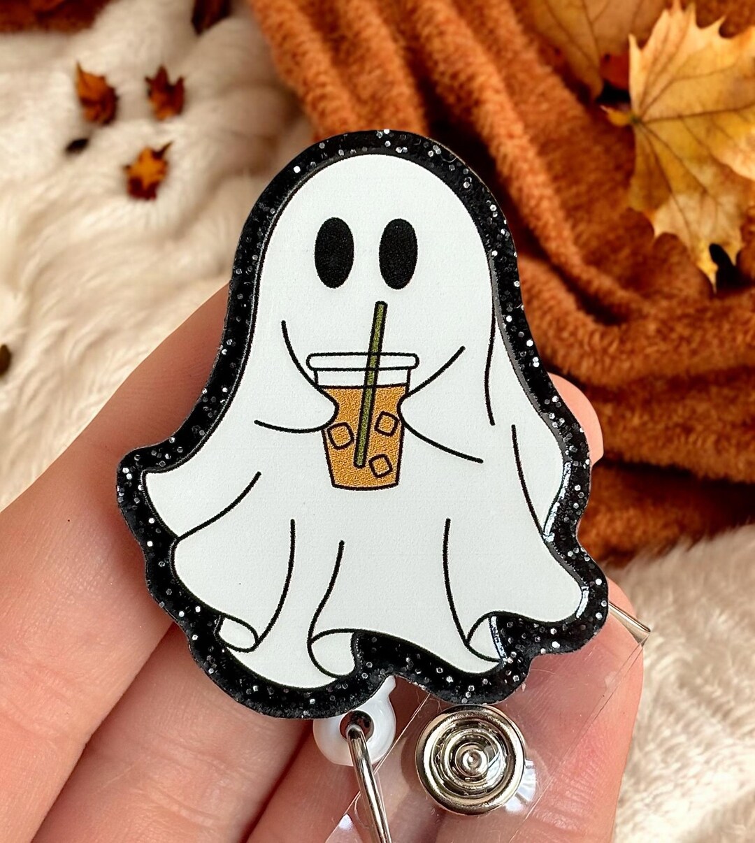 Halloween Badge Reel - Coffee Ghost Badge Reel Retractable Badge ...
