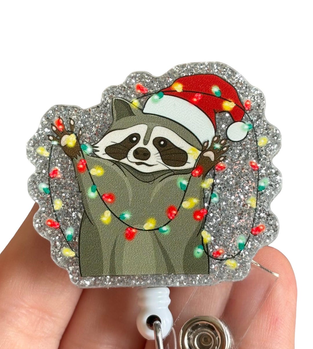Raccoon Funny Christmas Badge Reel - Badge Pull - Badge Clip - Gift for ...