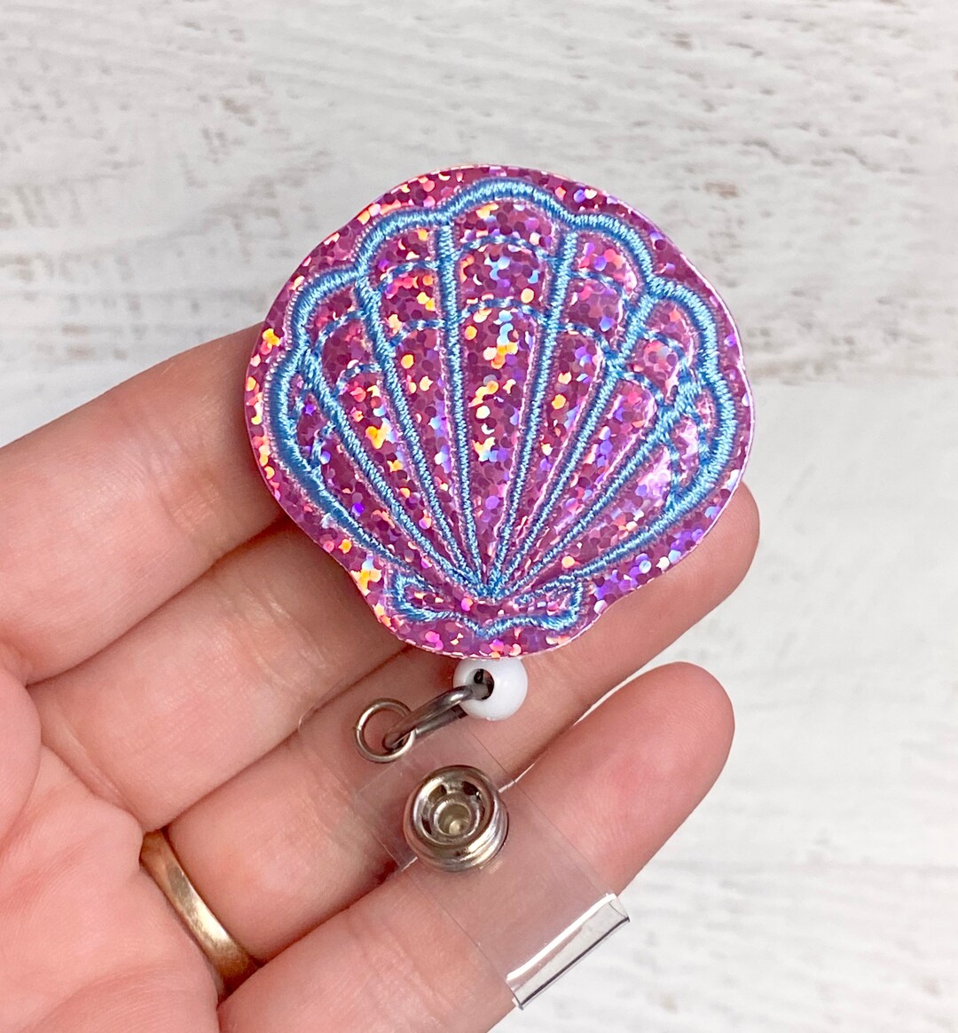 Seashell Badge Reel RN Badge Holder Sea Shell Retractable Nurse Badge ...