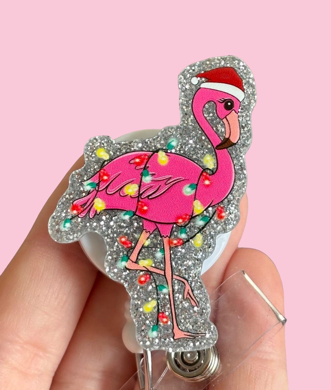 Christmas Flamingo Badge Reel - Badge Pull - Badge Clip - Festive Gift ...