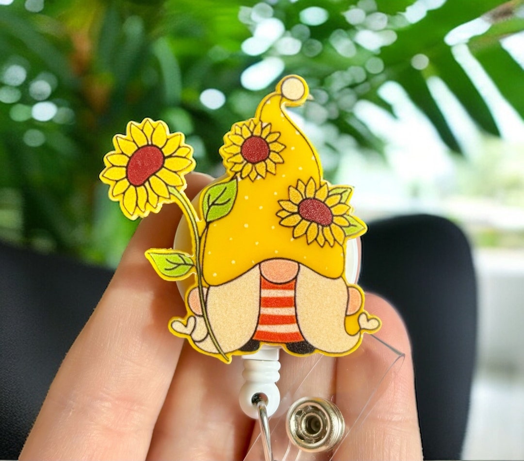 Sunflower Gnome Badge Reel Cute Nurse Badge Reel Honey Bee Badge Reel ...