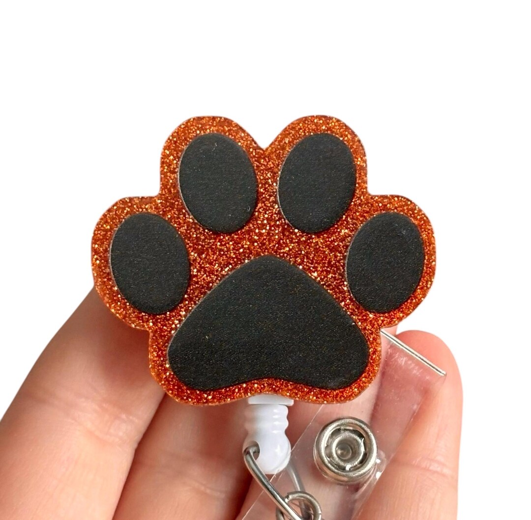 Paw Print Badge Reel - Vet Tech Black and Orange Paw Print Badge Pull ...