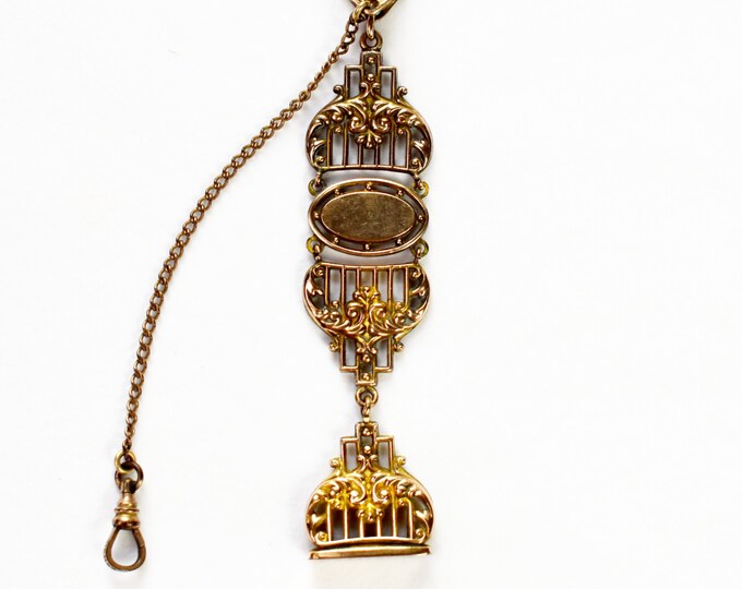Antique Victorian Pocket Watch Chain | Vintage Engraved Watch Fob ...