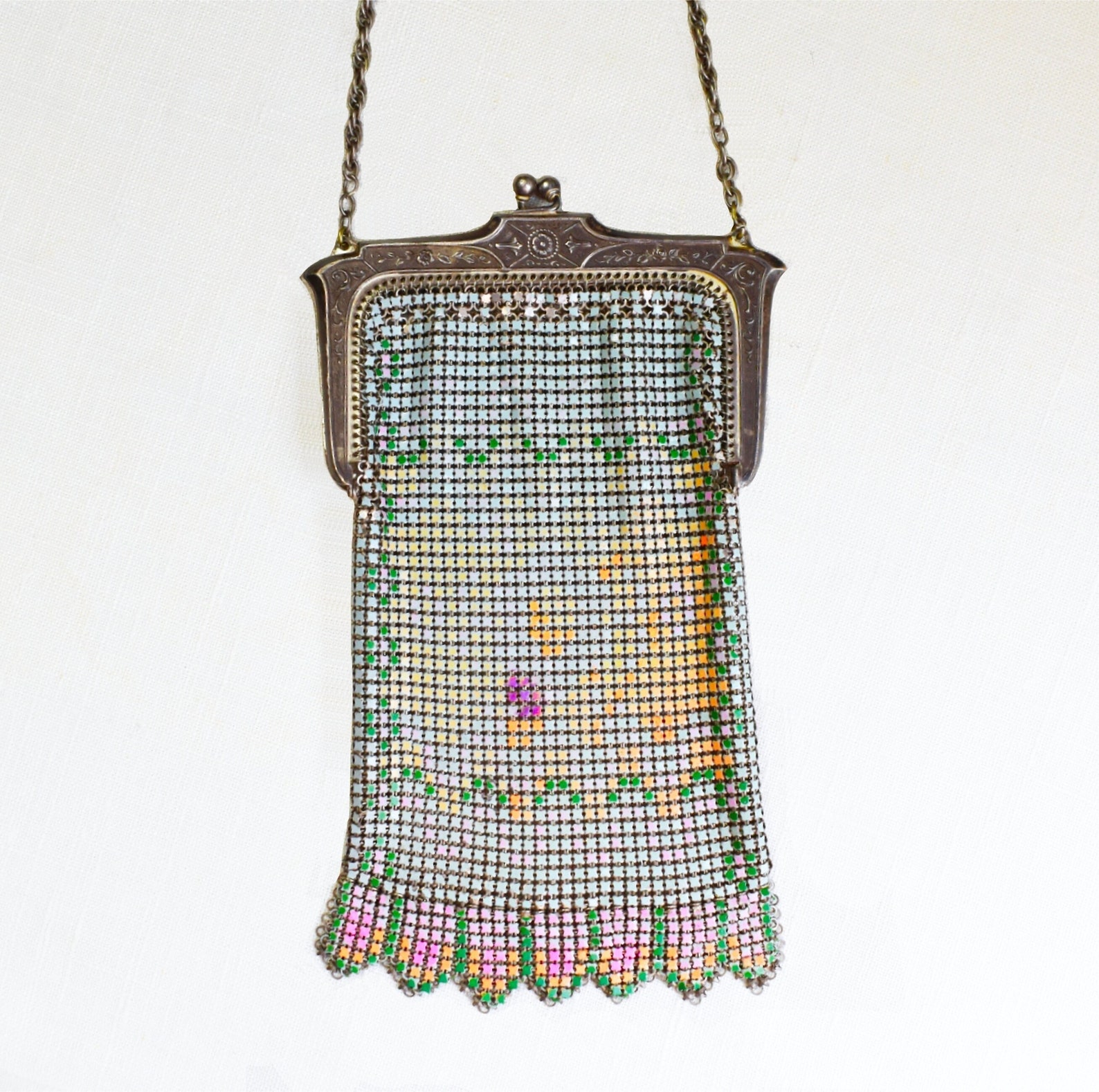 Vintage 20s Enameled Mesh Purse 1920s Antique Art Deco Wrist Bag Bright ...