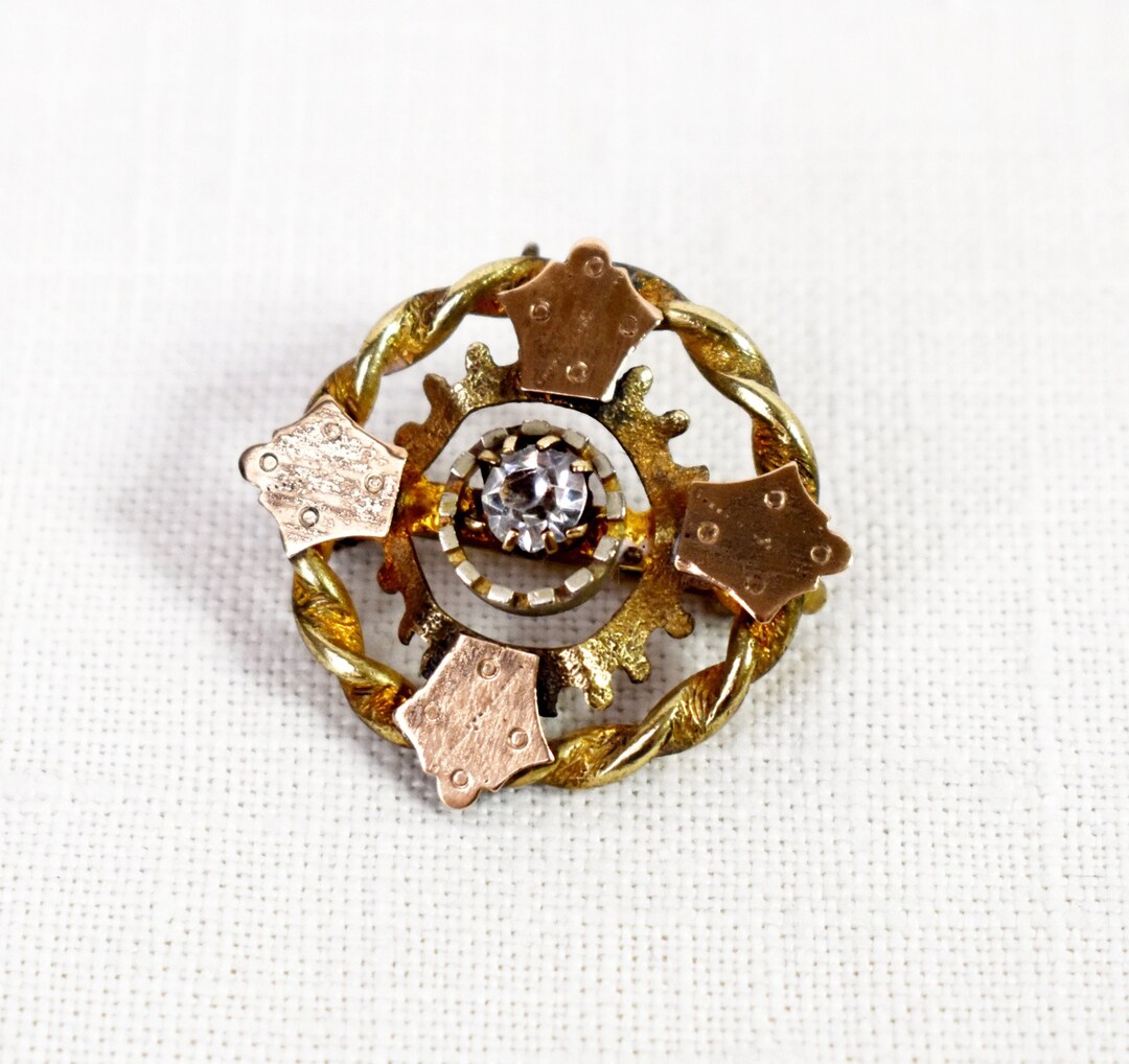 Antique Victorian Circle Brooch Small Etched Gold Pin & - Etsy