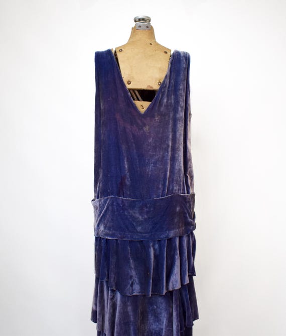Vintage 1920s Blue Velvet Evening Gown | 20s Drop Wai… - Gem