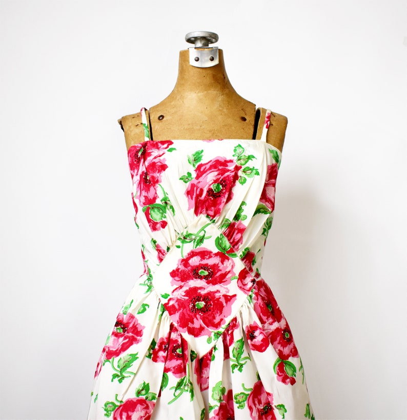 Vintage 1950s Floral Evening Gown 50's Poppy Print Prom - Etsy