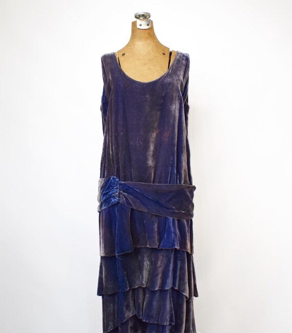 Vintage 1920s Blue Velvet Evening Gown | 20s Drop Wai… - Gem
