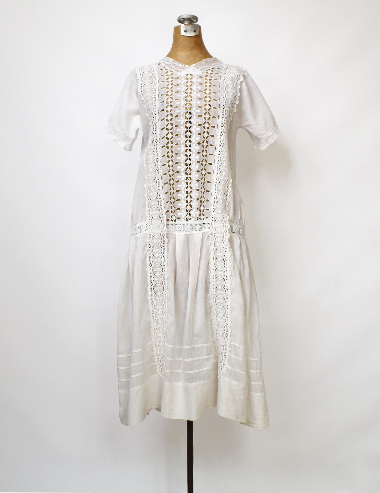 Vintage 1920s Drop Waist Dress 20s White Cotton Tea Dress Eyelet ...