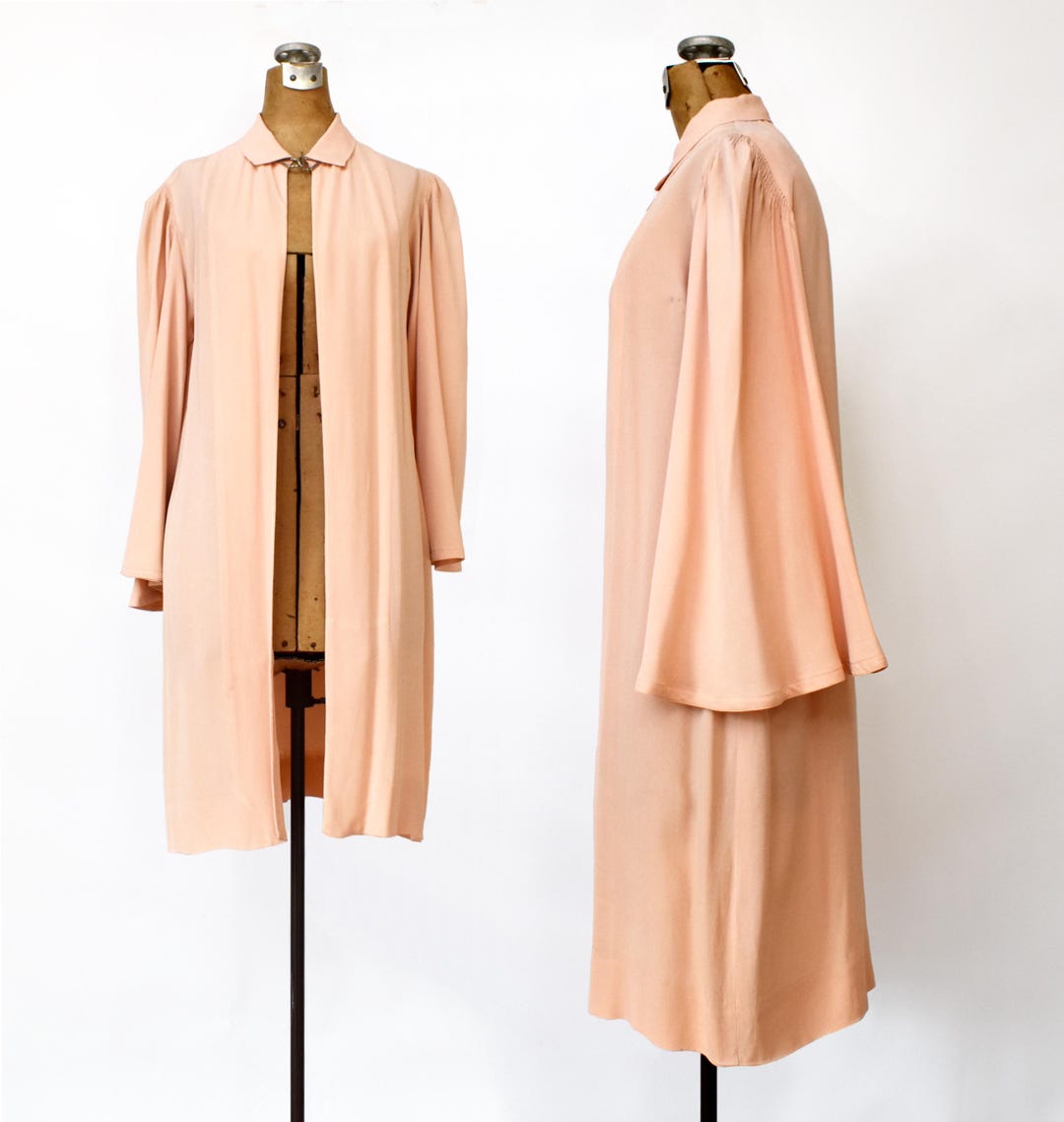 Vintage 1940s Pink Swing Jacket 40s Long Rayon Duster Coat Esther ...