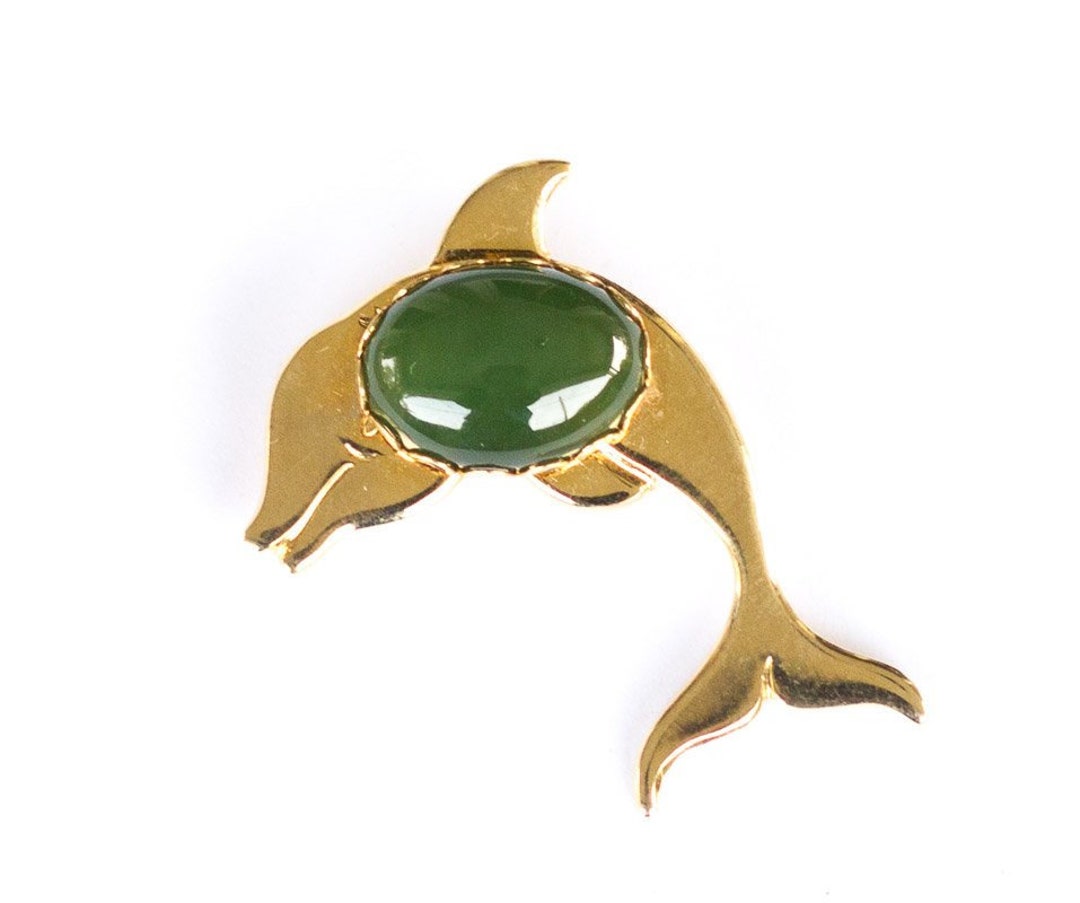 Vintage Dolphin Pin With Green Stone Center - Etsy