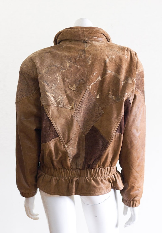1980s/1990s Brown Patchwork Leather and Suede Bomber … - Gem