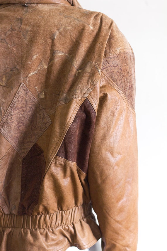 1980s/1990s Brown Patchwork Leather and Suede Bomber … - Gem