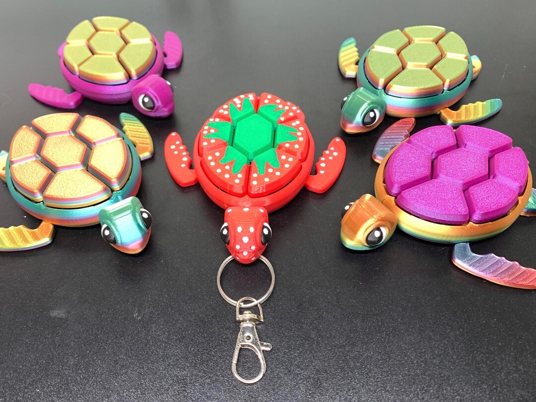 3D Printed Turtle and Fruit Turtle Themed Fidget Clicker Keychains - Etsy