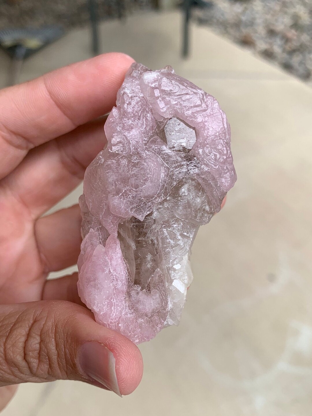 Crystallized Rose Quartz - Pink Quartz on Smoky Elestial Quartz From ...