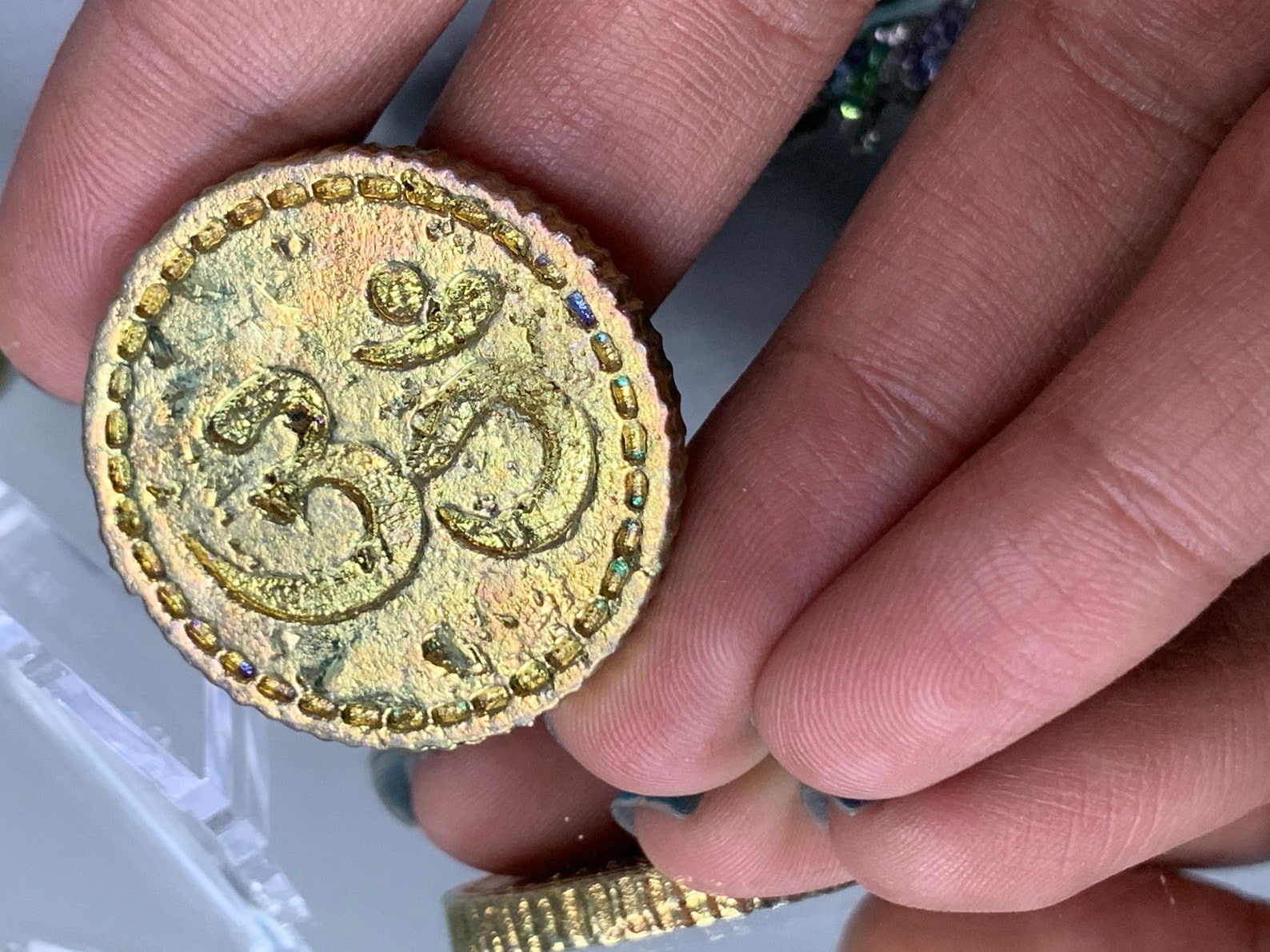 Gold Bismuth Crystal Om Coin Metal Art Home Decor | Etsy
