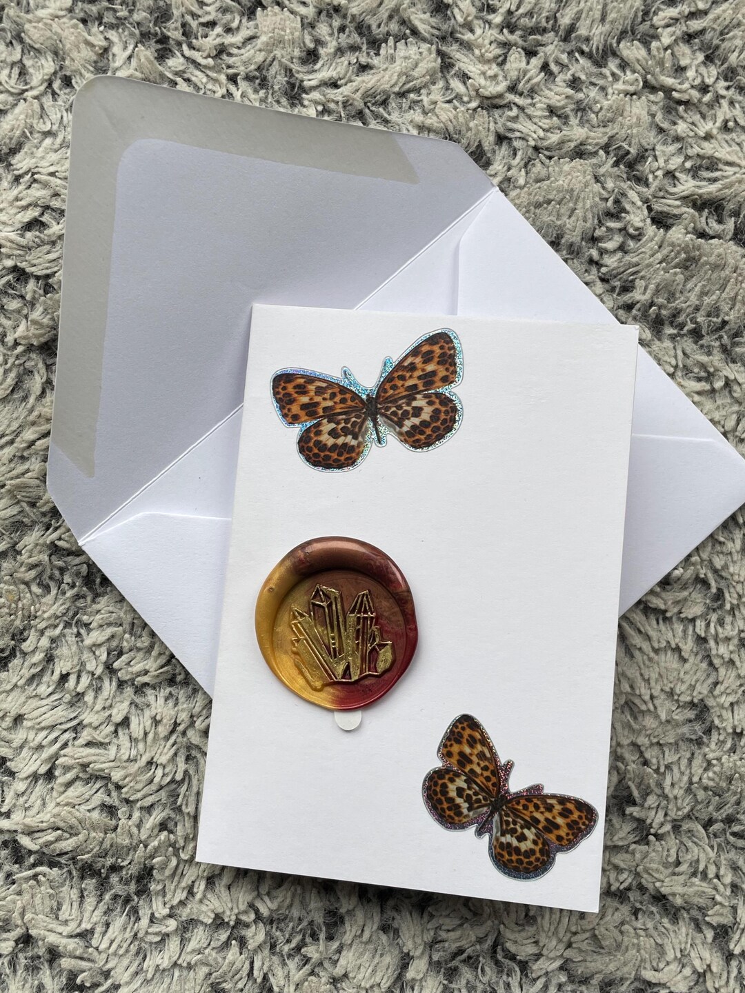 Butterfly Card & Crystal Wax Seal Sticker Set - Etsy