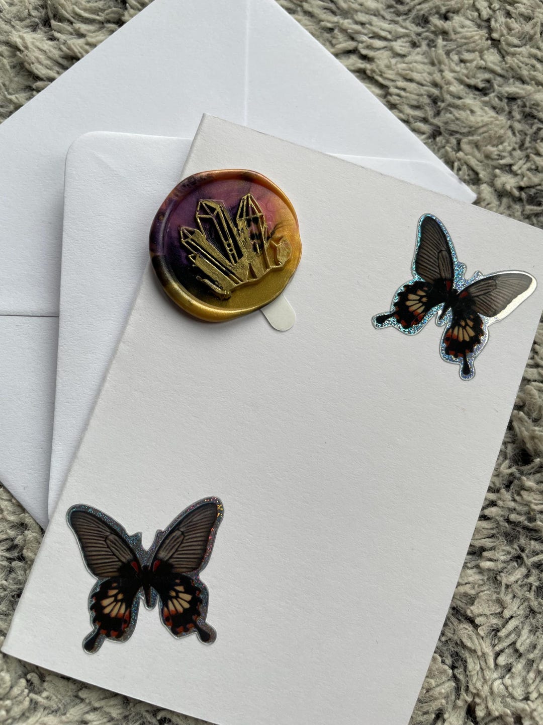 Butterfly Card & Crystal Wax Seal Sticker Set - Etsy