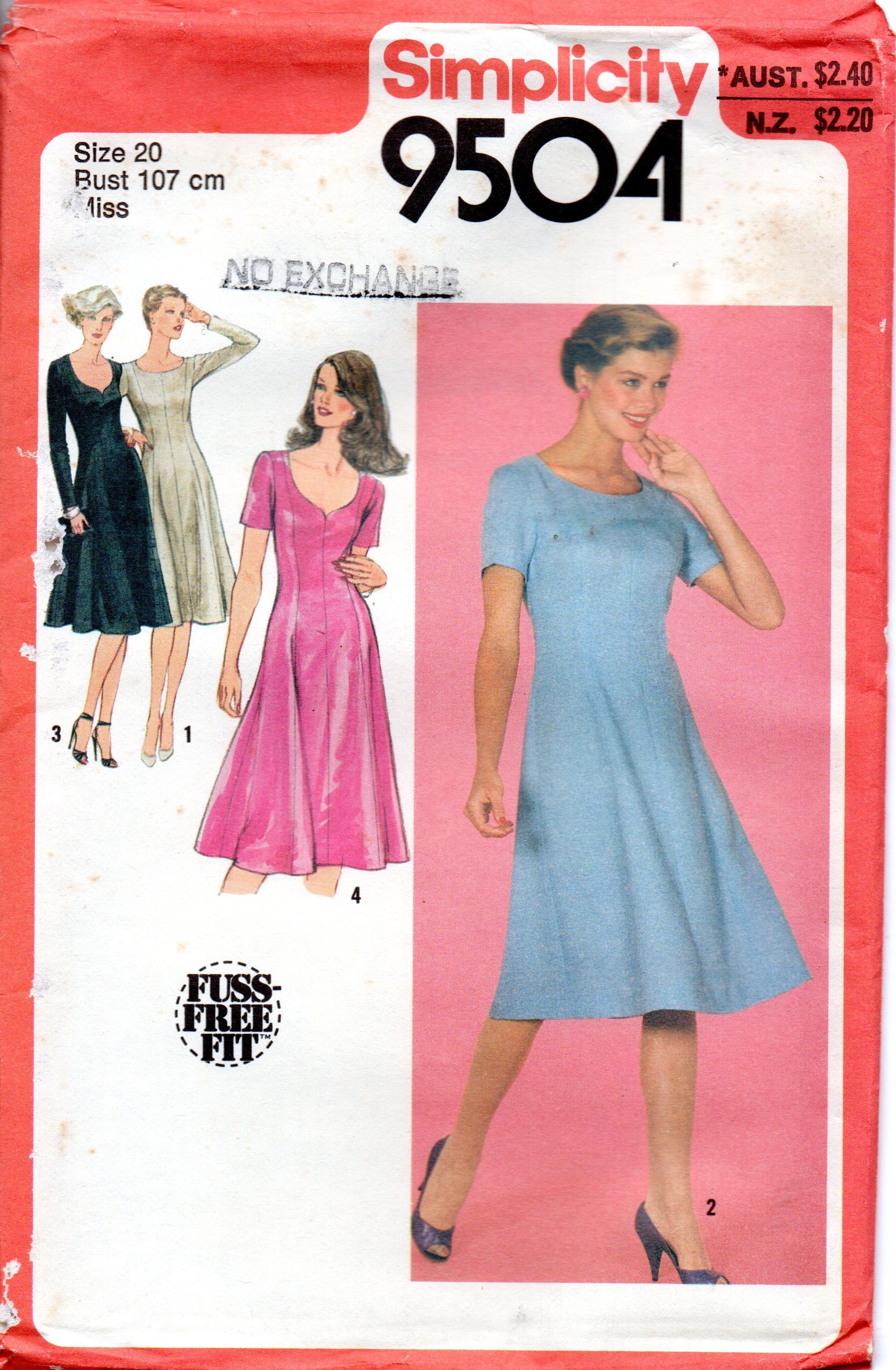 80s Simplicity Sewing Pattern 9504 Fuss-free Fit Misses' Fitted Dress ...