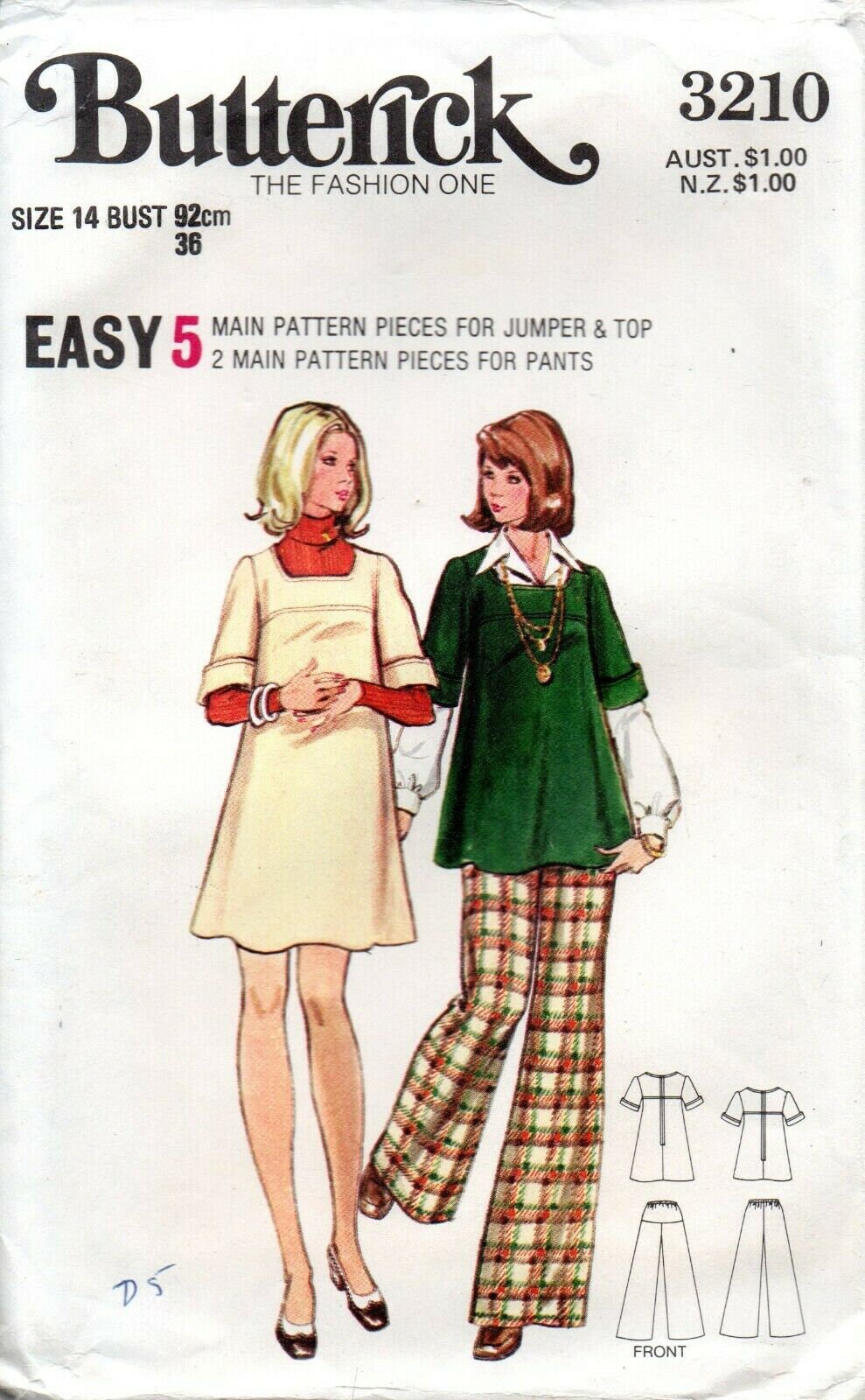 Vintage 70s Womens Sewing Pattern Size 12 Butterick 3210 Maternity ...