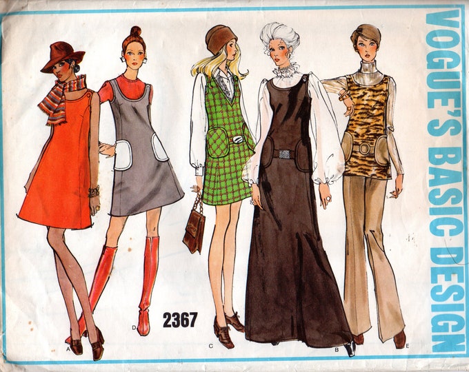 1960s Vogue Sewing Pattern 2367 Basic Design Tunic Dress Jumper Pants ...