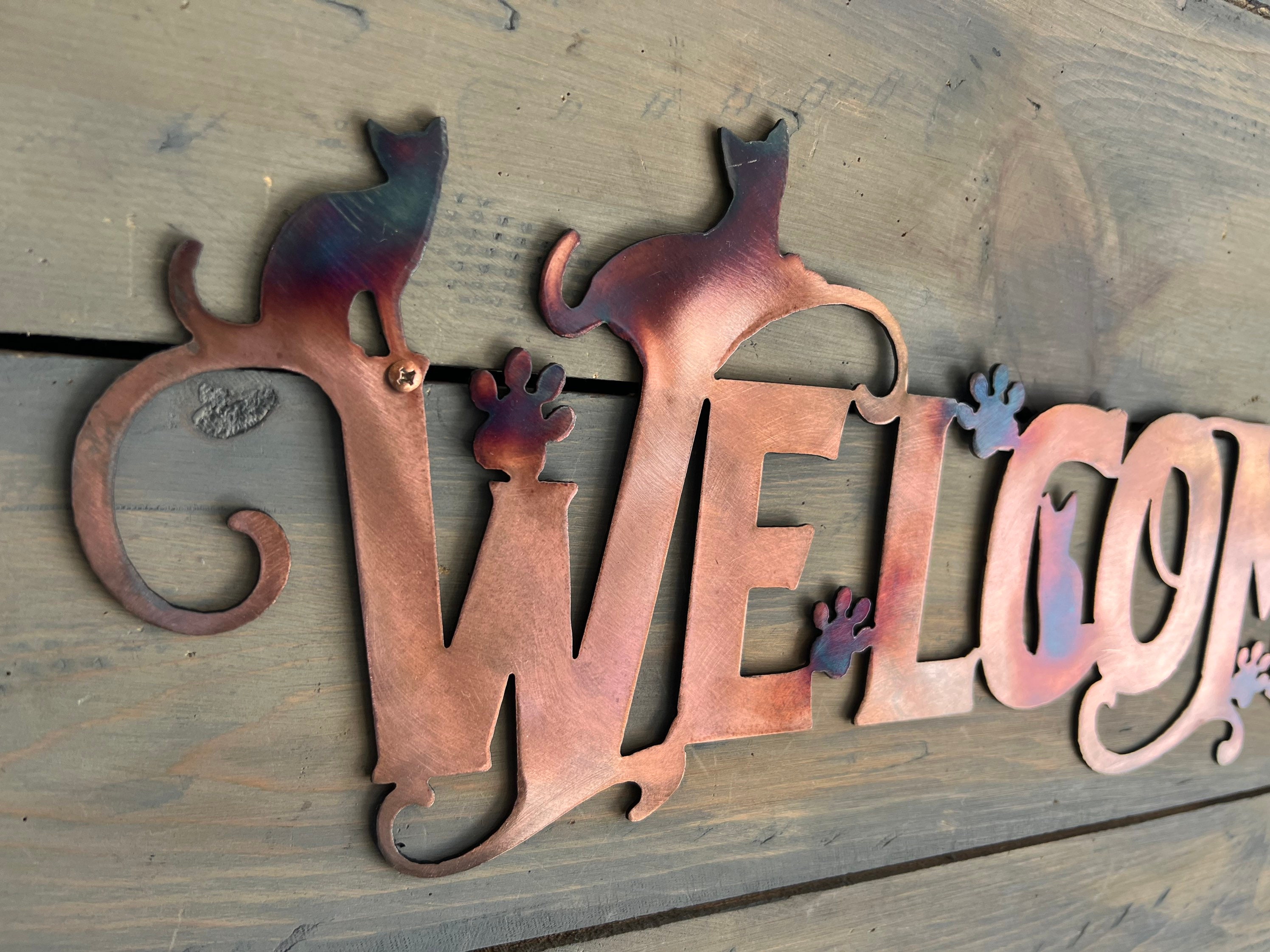 Welcome Cat Sign Metal Wall Art Home Decoration Cat Lover - Etsy