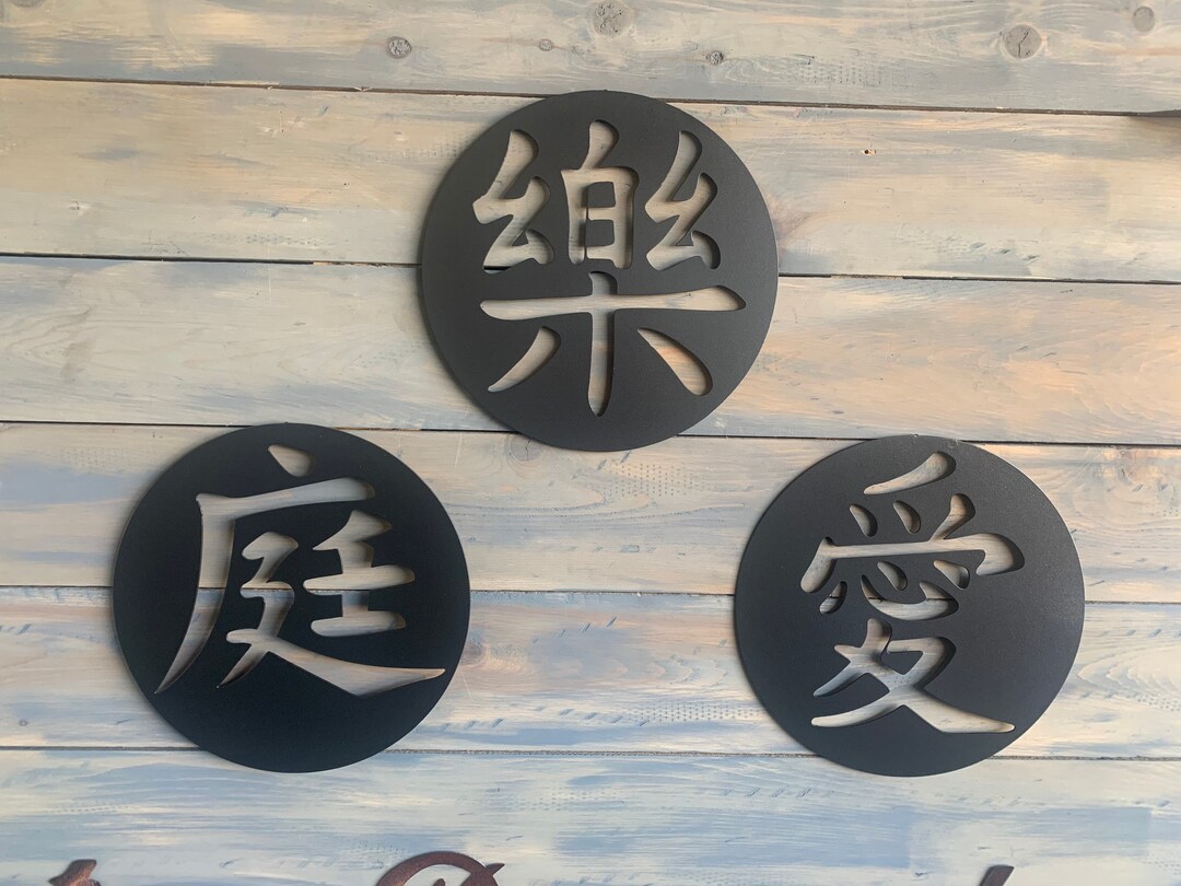 Metal Circle Kanji Signs - Available in Garden, Happiness and Love Sign ...