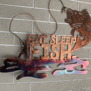 Eat Sleep Fish - Fishing Sign - Fishing Art Metal Art - Wall Art - Wall ...