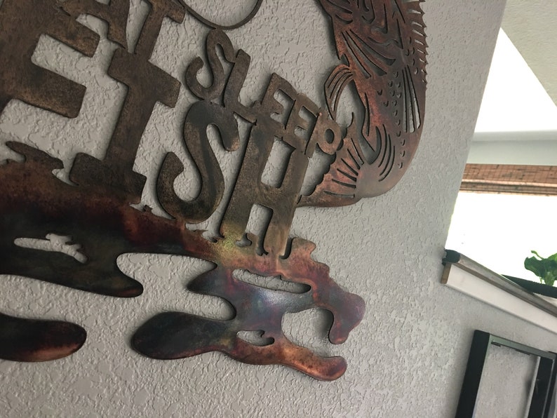 Eat Sleep Fish Fishing sign Fishing Art metal Art | Etsy