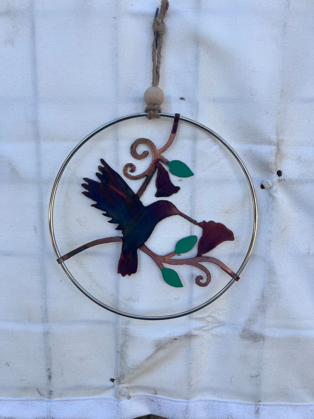 Hummingbird Hanging Art , Garden Hummingbird Circle, Bird Art, Metal ...