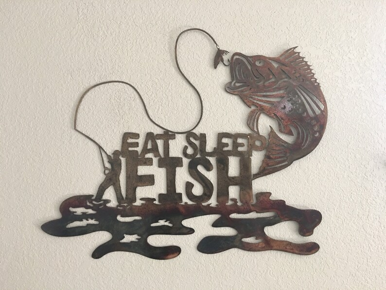 Eat Sleep Fish Fishing sign Fishing Art metal Art | Etsy
