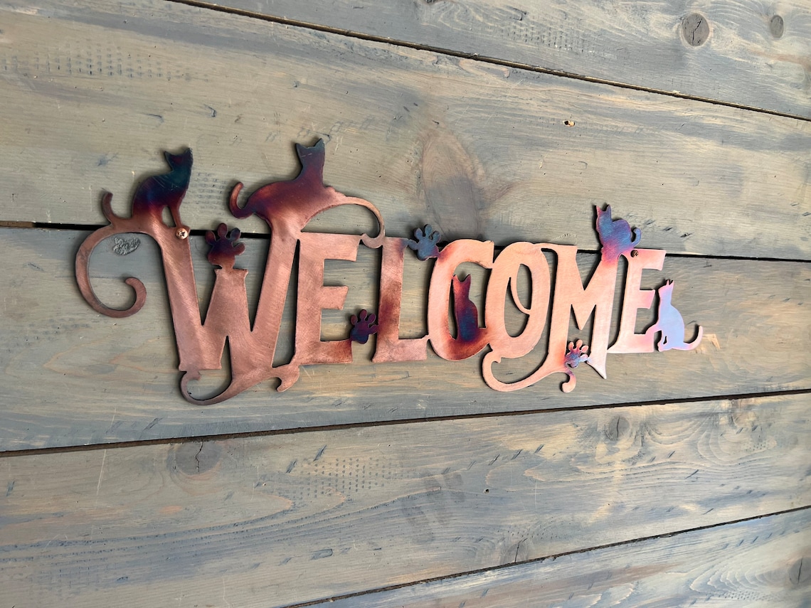 Welcome Cat Sign Metal Wall Art Home Decoration Cat Lover - Etsy