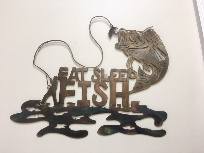 Eat Sleep Fish Fishing sign Fishing Art metal Art | Etsy