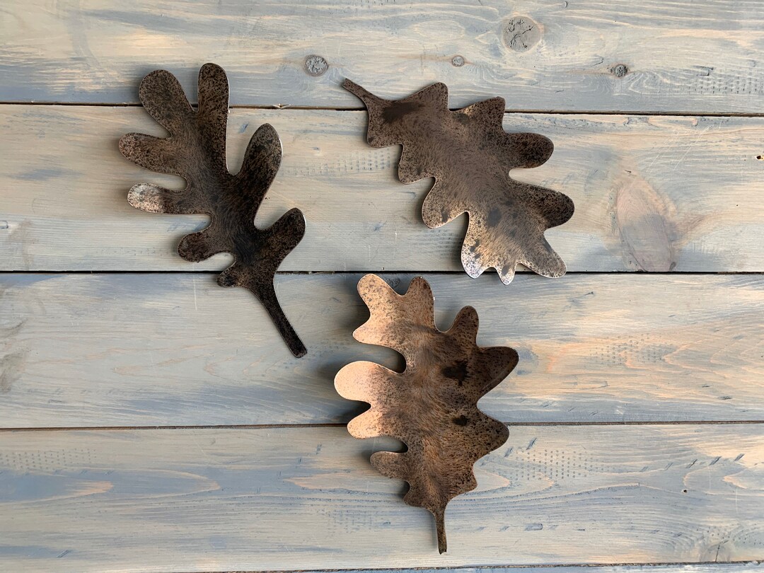 Metal Oak Leaf , Set of 3 , Realistic Oak Leaf, Wall Accents, Metal ...