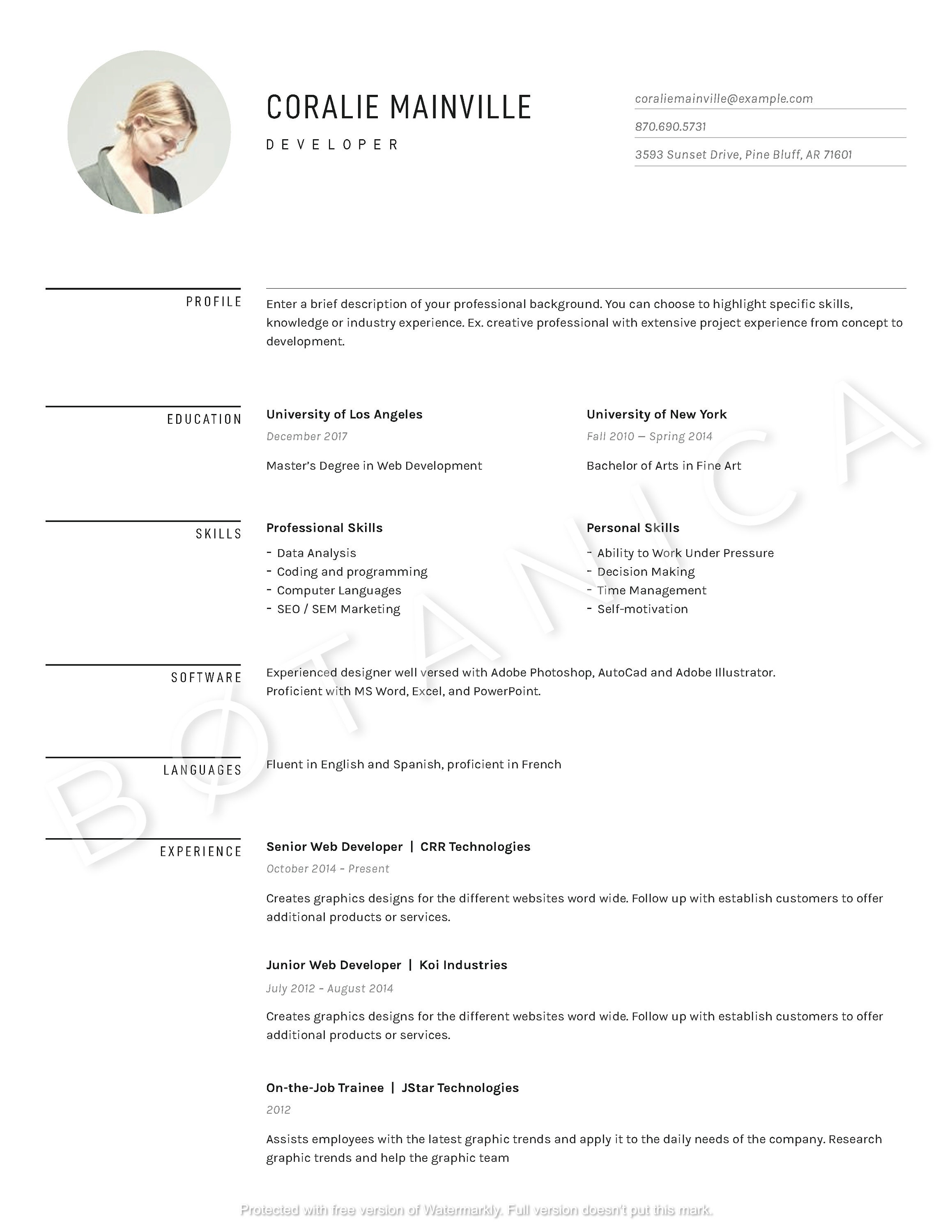 Minimalist Resume Template . Simple Resume Design for Word . - Etsy