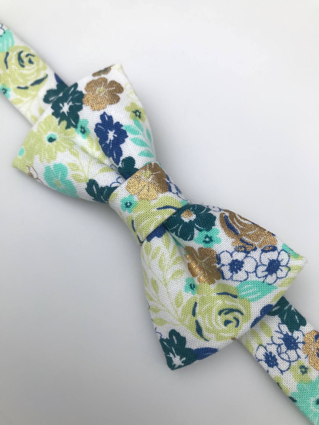 Floral Bow Tie. Green Bow Tie. Green and Gold Bow Tie. Spring Bow Tie ...