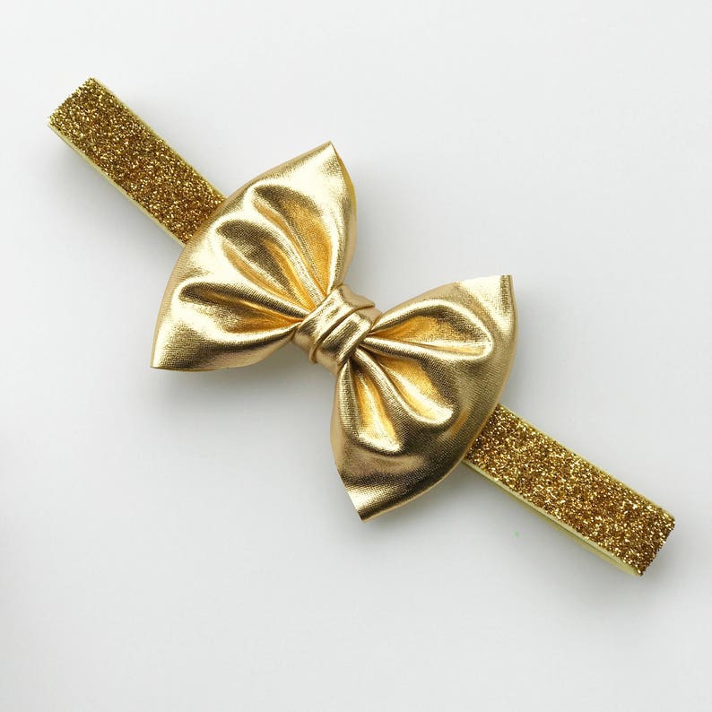 Gold bow headband. Metallic gold bow. Gold bow hairclip. Gold | Etsy
