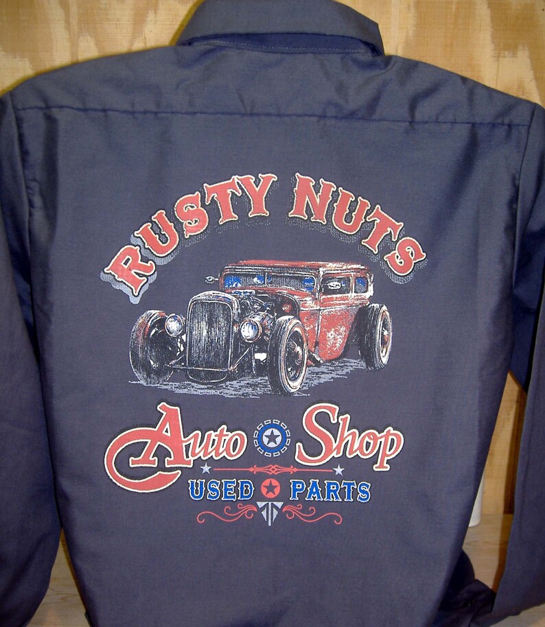 Rusty Nuts Work Shirt Auto Shop Garage Hot Rod Rat Rod Short Sleeve ...