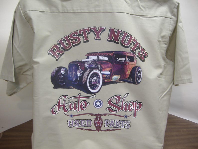 Rusty Nuts Work Shirt Auto Shop Garage Hot Rod Rat Rod Short Sleeve ...