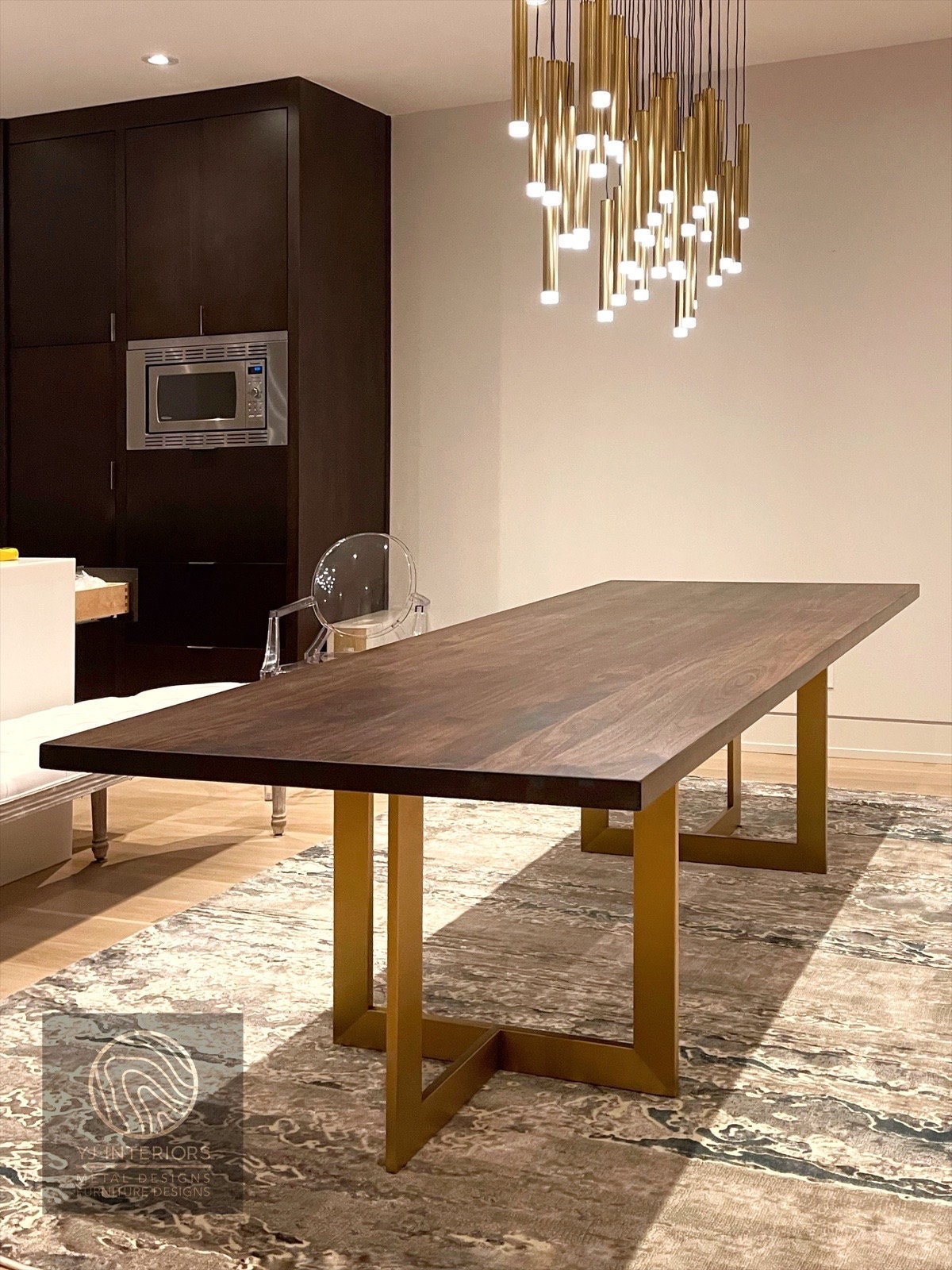 Charcoal Walnut Brass Trio Table - Etsy
