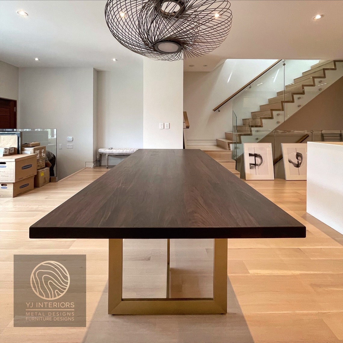 Charcoal Walnut Brass Trio Table - Etsy