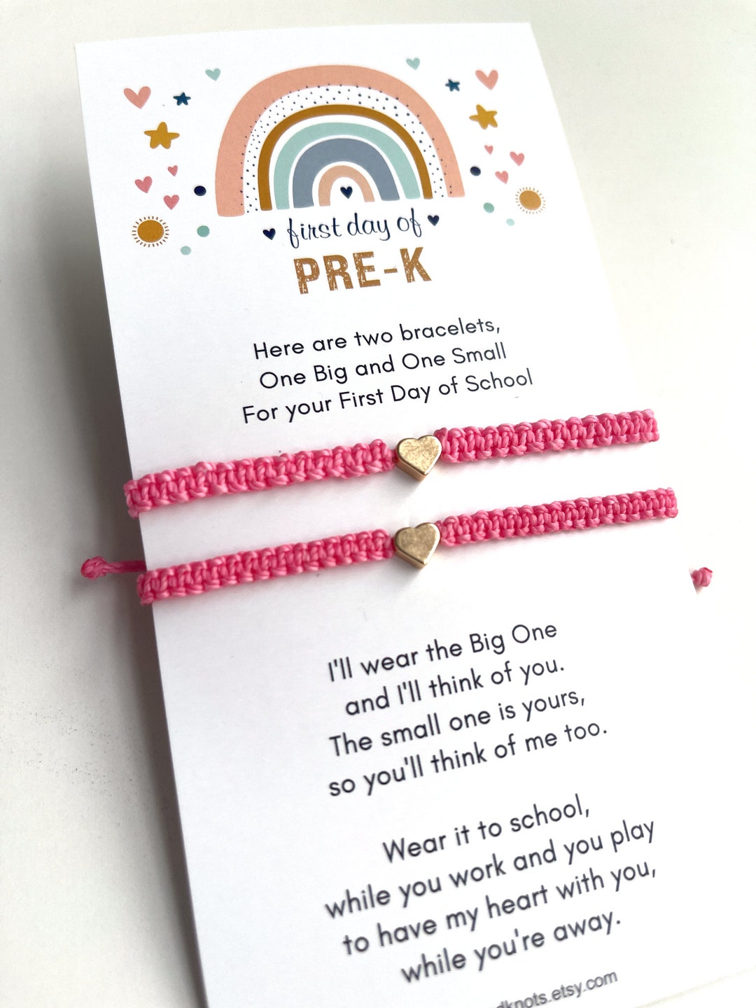 First Day of Pre-k Gold Pink Gold Heart Mommy and Me Matching Bracelets ...