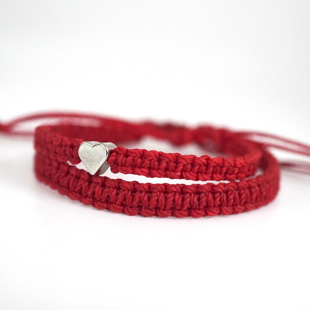 Couple Bracelets Silver Heart Dark Red Matching Bracelets - Etsy