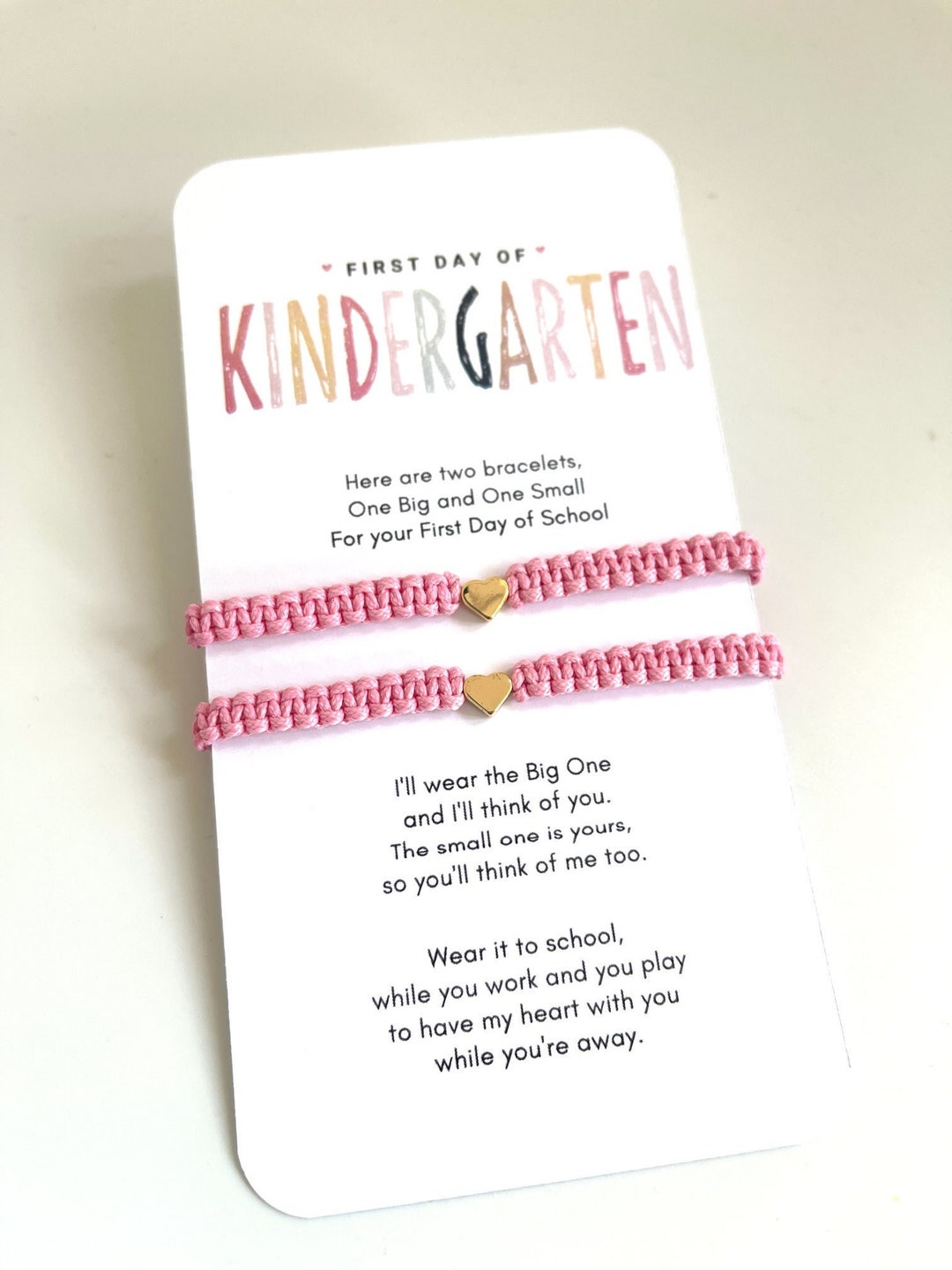 First Day of Kindergarten Poem Bracelets Mommy and Me Heart Pink - Etsy