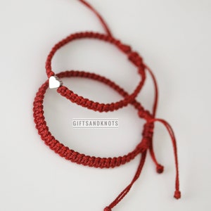 Couple Bracelets Silver Heart Dark Red Matching Bracelets - Etsy