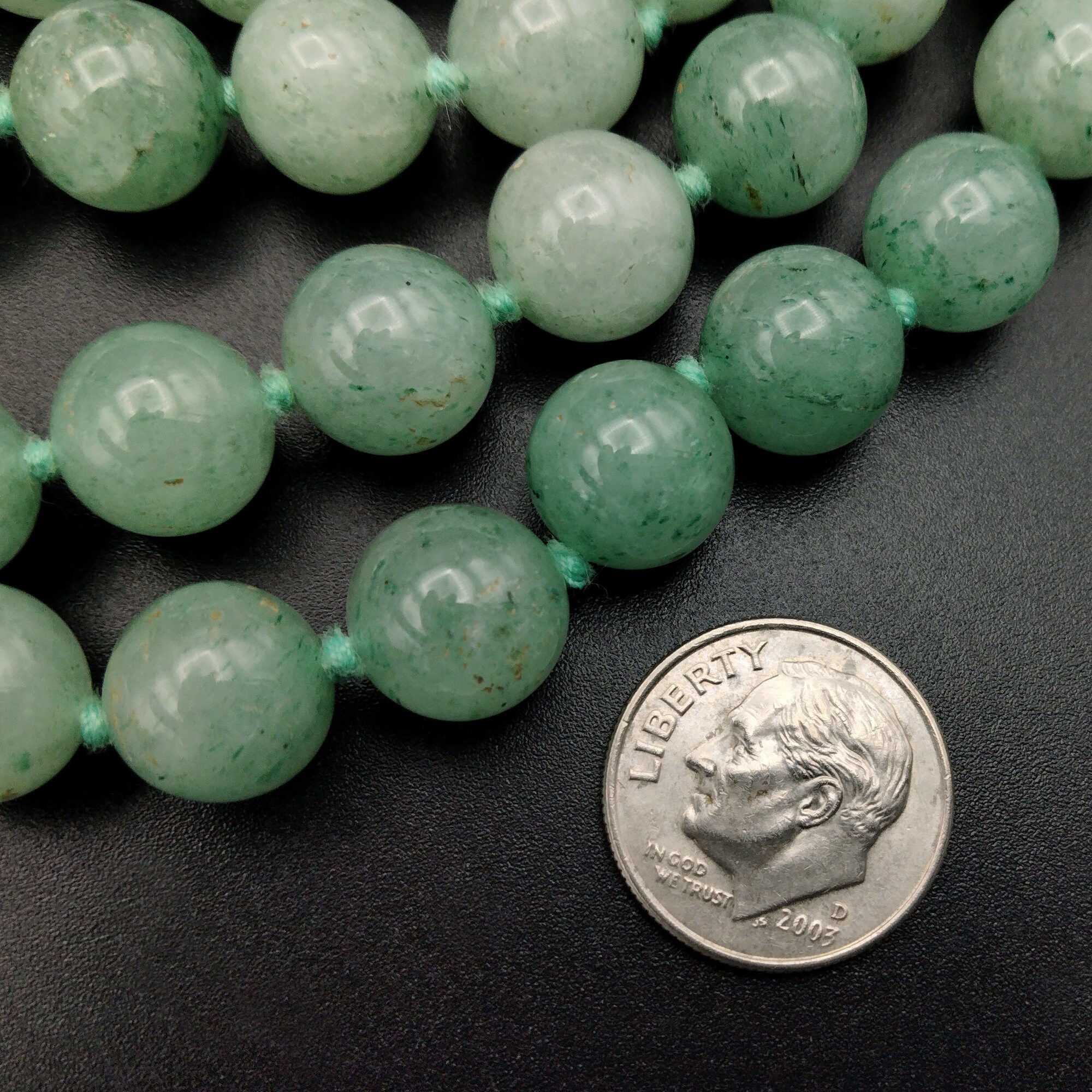 Vintage Green Jade Knotted Bead Necklace, 29 Inches Long, With 67-10mm ...