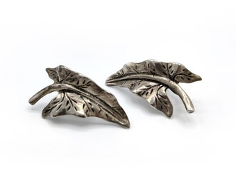 Vintage Sterling Silver Screw Back Earrings Large Stamped Leaf Spring ...