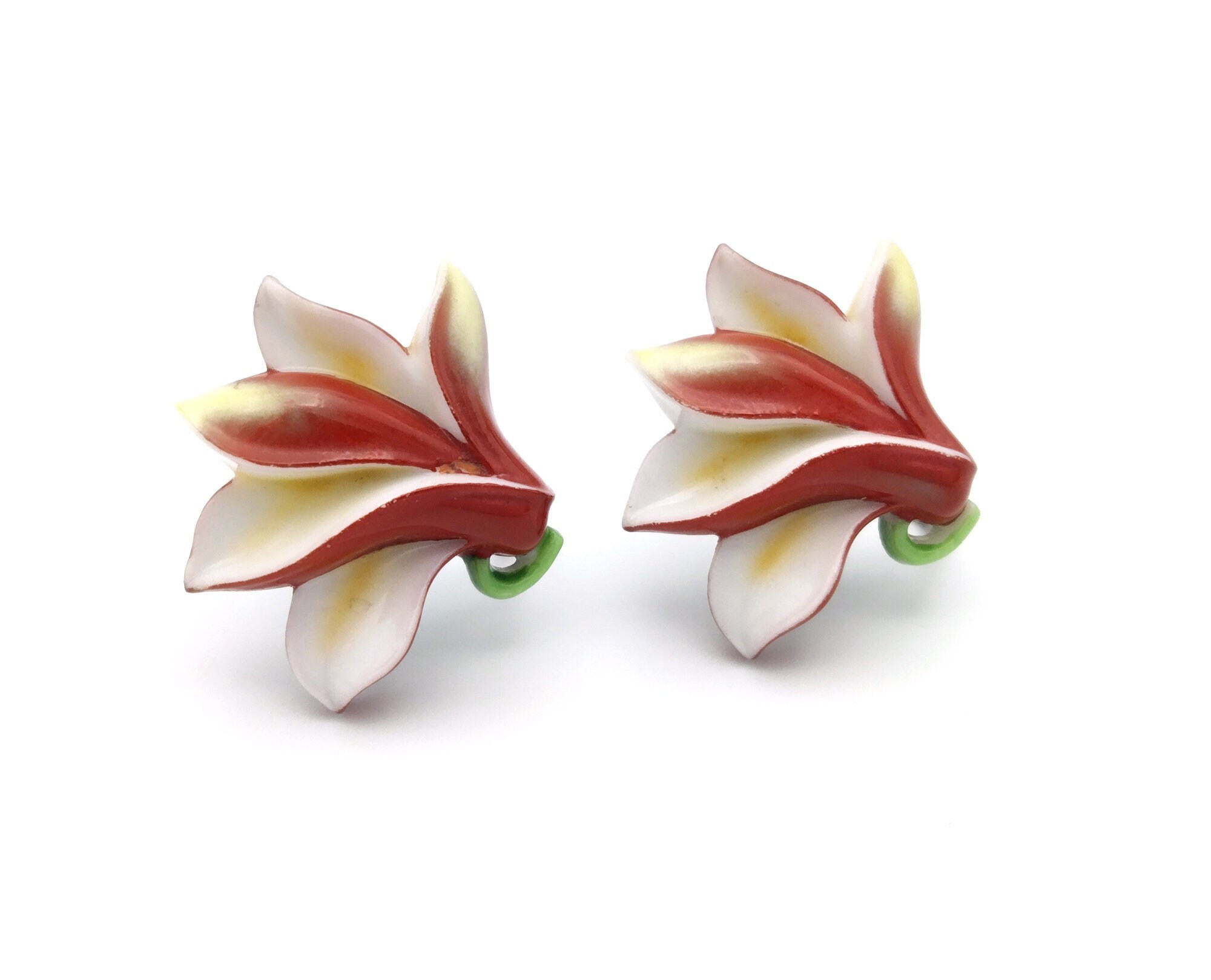 Rare Toshikane Lotus Flower Arita Porcelain and Silver Screw Back ...